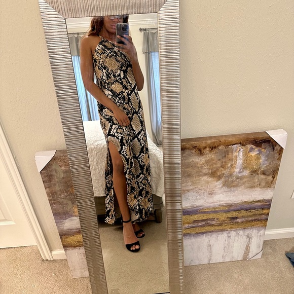 Dresses | Brown White And Black Snake Pattern Maxi Fitted Dress With ...
